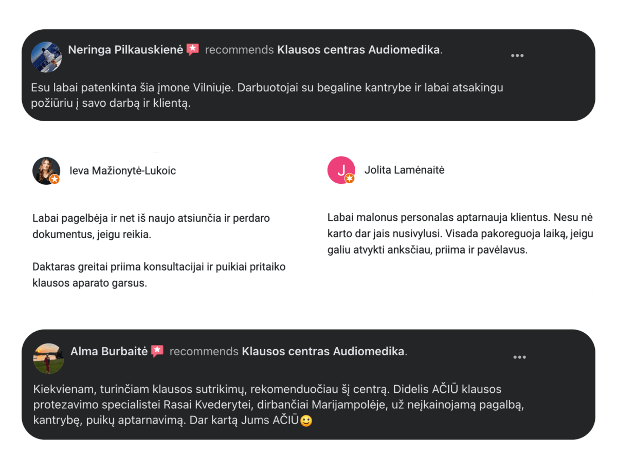 Naudotojų atsiliepimai - Audiomedika